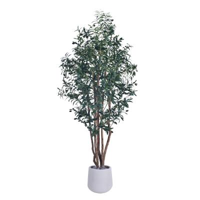 China High-End 6FT Faux Olive Tree Indoor Multi Trunk Black Artificial Tree Olive With Natural Wood Trunk For Home Office Mall Decor for sale