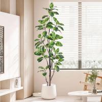 China Latest New Arrival Artificial Indoor Plants Potted Plants Green White Faux Rubber Tree for Decoration Home Office Small Plastic for sale