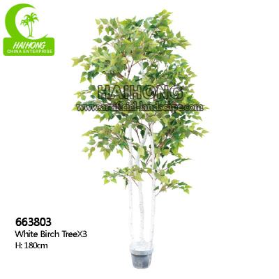 China Factory Customizable Good-Looking Artificial White Birch Tree With Three Trunk Green Garden Landscaping for sale