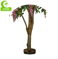 China UV Resistant Artificial Potted Floor Plants Ornamental Lifelike Wisteria Flowering Purple Tree for sale