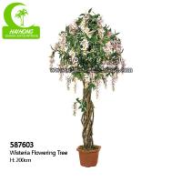 China UV Resistant Artificial Potted Floor Plants Ornamental Lifelike Wisteria Flowering Purple Tree for sale