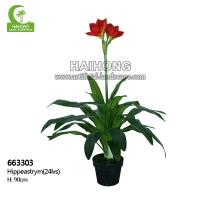 China Colorful Decorative 90cm Plastic Artificial Potted Flower Hippeastrum for sale