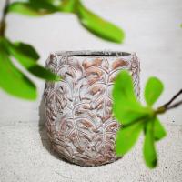 China 48cm Mystery Patterned Cement Pot Artificial Plant Accessories for sale