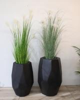 China Polygonal Black Flower Pot Artificial Flowers Grass Branches Decor for sale