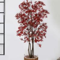 China Height 180cm Artificial Potted Floor Plants Bonsai Autumn Red Maple Tree for sale
