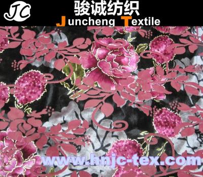 China New fabric flower pattern glod print and burnout spendex and polyester blend fabric for sale