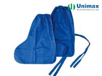 China Blue White Long Type SMS Disposable Knee High Boot Covers With Two Ties for sale