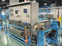 China Fuchuan Sky Blue Electric Wire Extruder Machine for Single Wire Dia 6-25mm 90mm Screw for sale