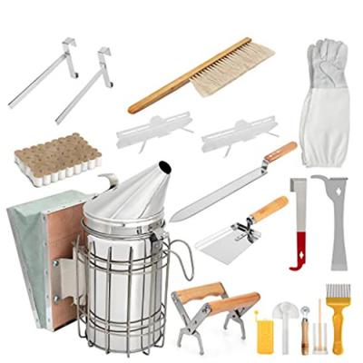 China Bee set smoker anti-bee gloves bee sweeping scraper cutting honey fork queen bee cage bee tools for sale