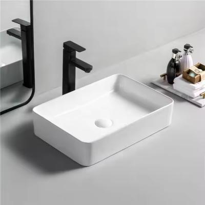 China OEM White Porcelain Hand Wash Basin Rectangular Ceramic Countertop Washbasin for sale