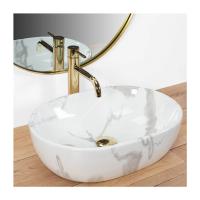 China OEM Shape Over Counter Bathroom Sink Marble White Counter Top Wash Basin for sale