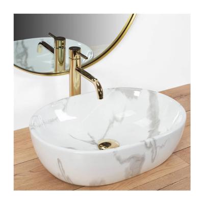 China OEM Shape Over Counter Bathroom Sink Marble White Counter Top Wash Basin for sale