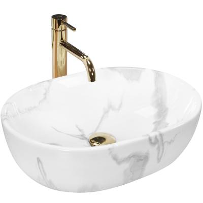 China Oval White Ceramic Above Counter Wash Basin High End Bathroom Sanitary Ware for sale