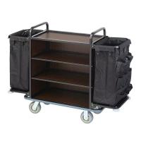China Armrests Fold Hotel Housekeeping Cart Room Attendant Trolley With Stainless Steel Edges for sale