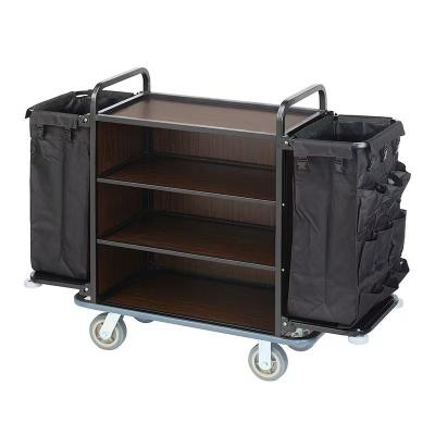China Armrests Fold Hotel Housekeeping Cart Room Attendant Trolley With Stainless Steel Edges for sale
