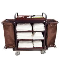 China Metal Maid Hotel Cleaning Trolley , Convenient Steel Room Service Carts For Hotels for sale
