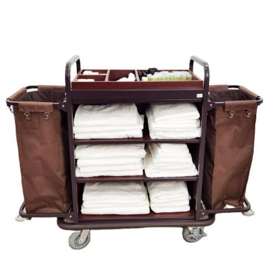 China Metal Maid Hotel Cleaning Trolley , Convenient Steel Room Service Carts For Hotels for sale