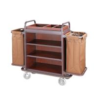 China OEM Painted Metal Hotel Service Trolley Cleaning Cart With Wood Fireproof Panels for sale