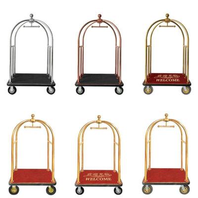 China Hotel Stainless Steel Bellman Luggage Trolley Cart Heavy Duty Customized Color for sale