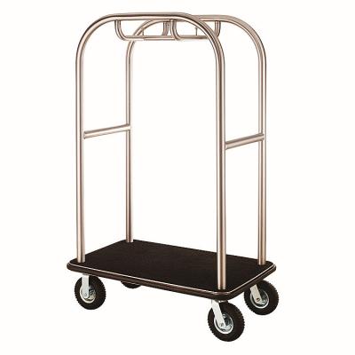 China Heavy Duty Stainless Steel Hotel Luggage Carrier Cart Gold Color With Edge Protection for sale