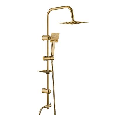 China Wall Mounted Rain Shower Head And Handheld Combo Steel Golden Bathroom Shower System for sale