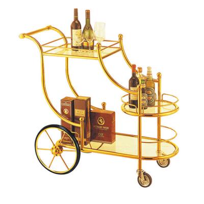 China High End Gold Plated Hotel Stainless Steel Wine Cart With Locking Wheels Custom Size for sale