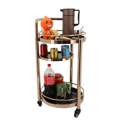 China Luxury Mobile Hotel Wine Trolley Stainless Steel Liquor Drinks Cart Rose Gold Color for sale
