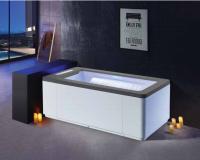 China White Freestanding Bathtub Featuring Center Drain Location Glossy Surface Finish Designed for Luxury Hotel and Sophisticated Hospitality Spaces for sale