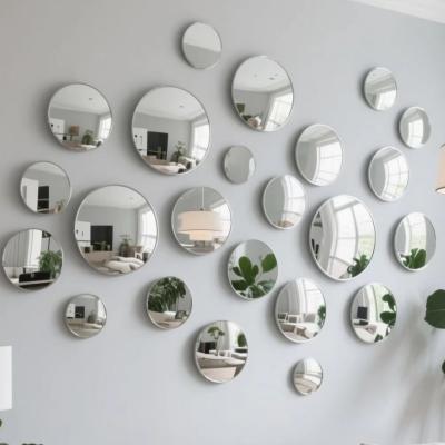China Round Silver Wall Mirror Set Multi-Size Decorative Circular Mirror Stick On Modern Wall Art Mirror For Living Room Bedroom Home Decor Indoor Outdoor for sale
