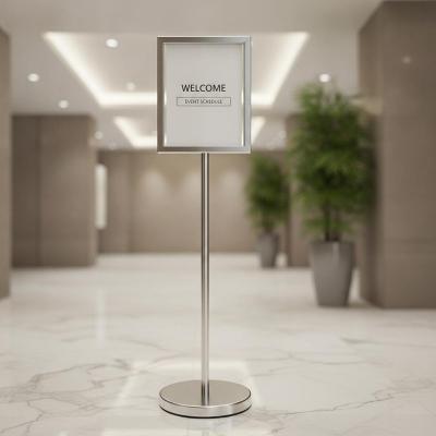 China 25 Mm Pole Diameter Hotel Sign Stand Stainless Steel Frame Aluminum Base for Hotels Resorts Event Venues for sale
