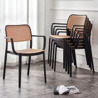 China Rattan Restaurant Chair Plastic Stackable PP Plastic Dining Armchair for sale