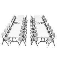 China 6ft 8ft Plastic Folding Table And Chairs Rectangular 10 People White Plastic Table Chairs for sale