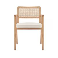 China Black Wood And Cane Dining Chair Stackable Retro Rattan Wood Armchair for sale