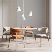 China Iron Light Wood Dining Chairs Upholstered Fabric Modern Wood Dining Chairs for sale