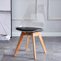 China Transparent Plastic Tulip Dining Table Chairs PU Cushion Beech Wood Legs for sale