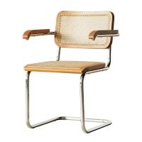 China Customized Cafe Mid Century Cane Dining Chairs With Stainless Steel Frame for sale