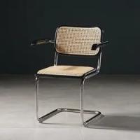 China Customized Cafe Mid Century Cane Dining Chairs With Stainless Steel Frame for sale