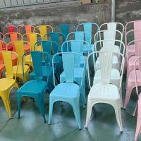 China Household Stackable Metal Dining Chair Orange Vintage Metal Bistro Chairs for sale