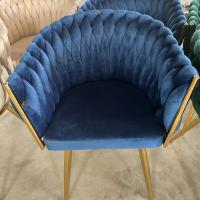 China Woven Velvet Fabric Armchair Cream Upholstered Dining Chairs For Bedroom for sale