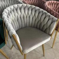 China Woven Velvet Fabric Armchair Cream Upholstered Dining Chairs For Bedroom for sale