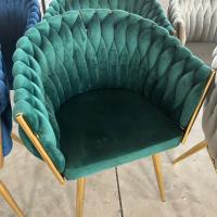 China Woven Velvet Fabric Armchair Cream Upholstered Dining Chairs For Bedroom for sale