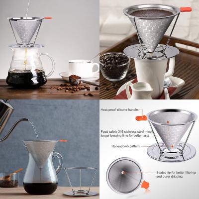 China Stainless Steel V60 Pour Over Coffee Filter with 0.3mm Aperture and 1-200 Micron Filtration for sale