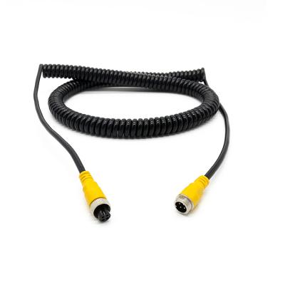 China Durable 8M Heavy Duty Spiral Spring Cable PU Coiled Extension Wire 4 Pin Trailer Camera Cable for Trucks Commercial Vehicles for sale