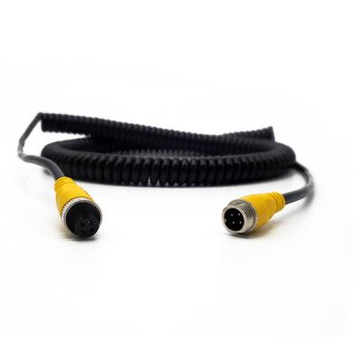 China Waterproof Retractable Coiled 4 Pin Aviation Extension Cable Shielded Spiral Spring Wire for Truck Trailer Camera Factory Custom for sale