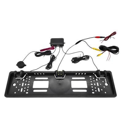 China European License Plate Frame Backup Camera 4 LED Lights Rear View Camera Integrated Reversing Radar Parking Sensor System for sale
