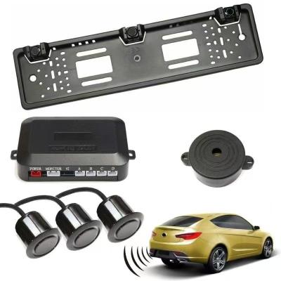 China Proximity Warning System Parktronics European License Plate Frame Car Reversing Radar with 3 Sensors Universal EU Plate for sale