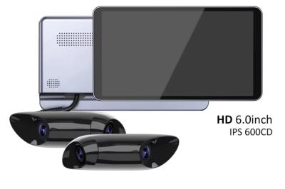 China 6.0 Inch IPS 600CD HD Digital Rear-View Mirror System with IP67 Dustproof and Waterproof Dual Side Cameras for Blind Spot Monitoring for sale