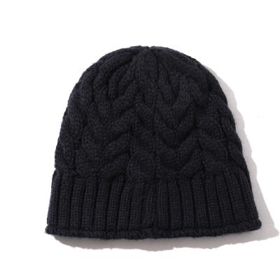 China COMMON Winter Beanies Satin Striped Chunky Lining Knit Hat Women Acrylic Knitted Hat Cuffed Knitted Hats for sale