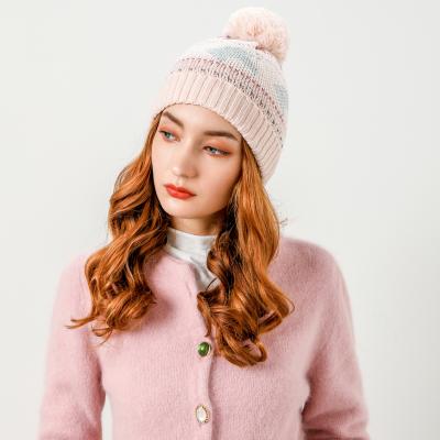 China 2021 Wholesale Women's Winter Child COMMON Cute Ladies Fashion Beanie Hat With Pompom Warm Knitted for sale