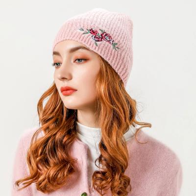 China Beanie Hats Custom Embroidery Custom Logo Wholesale COMMON Knitted Winter Beanie Pink Hat for sale